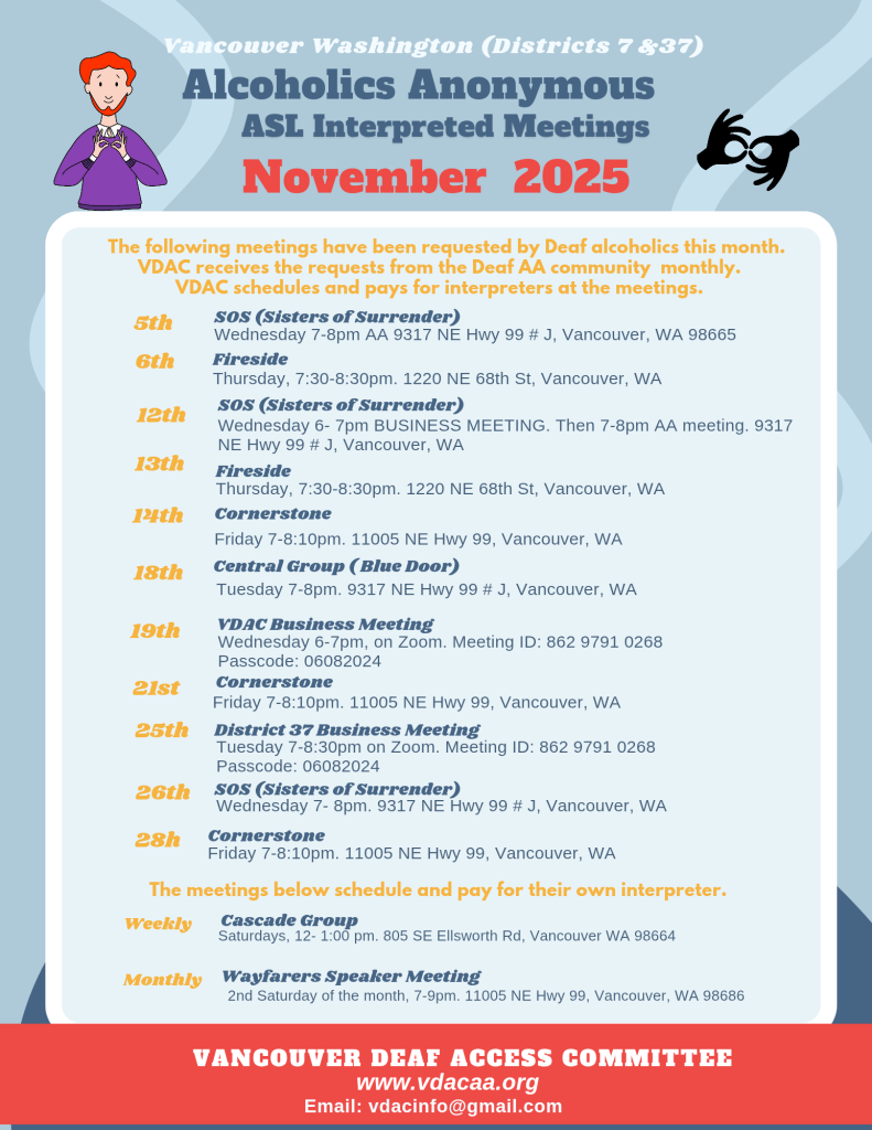 November 2025 ASL Meetings – Vancouver Intergroup Alcoholics Anonymous